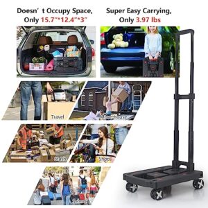 LIDTOP Folding Hand Truck Dolly, Foldable Dolly Cart for Moving, Lightweight Portable Luggage Cart with Rotate Wheels, Utility Cart Adjustable Handle, Collapsible for Travel Shopping Airport Office