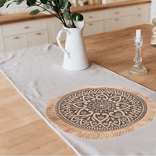 Trivet 2pcs Mandala Placemat Cotton Woven Macrame Tassels Table Mats Washable Round Burlap Placemats Natural Jute Coasters for Kitchen Table Woven Placemats Round Placemats Round Placemats