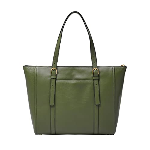 Fossil Women's Carlie Leather Tote Bag Purse Handbag, Tarragon (Model: ZB1773374)