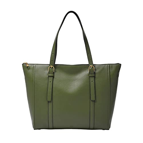 Fossil Women's Carlie Leather Tote Bag Purse Handbag, Tarragon (Model: ZB1773374)