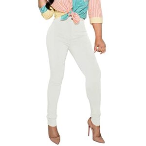 Joriou Women's High Waisted Skinny Jeans Colored Stretchy Pants Denim Jeggings White L