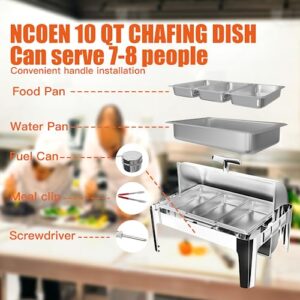 NCOEN Roll Top Chafing Dish Buffet-Set, 9QT Stainless Steel Chafing Server Set for Catering Commercial Chafers Buffet Warmer for Parties, Wedding, Banquet, Events Halloween (3 Pans)