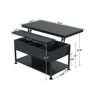 cosimates Lift Top Coffee Table ，4 in 1 Multi-Function Coffee Table with Hidden Compartment ，Modern Lift Tabletop Dining Table for Living Room Reception/Home Office, Black