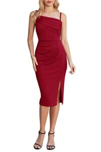 wine red cocktail dress for women spaghetti straps split wedding guest dresses m