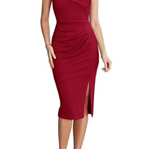 Wine Red Cocktail Dress for Women Spaghetti Straps Split Wedding Guest Dresses M