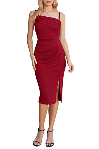 Wine Red Cocktail Dress for Women Spaghetti Straps Split Wedding Guest Dresses M