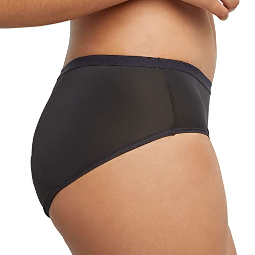 Hanes Comfort, Women's Period Underwear, Moderate Leaks Protection, Washable Hipster Panties, 3-Pack, Warm Steel, Peppercorn Grey, Black