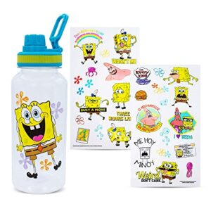 silver buffalo spongebob squarepants happy laugh flowers 32-ounce twist spout water bottle and sticker set | bpa-free plastic sports jug