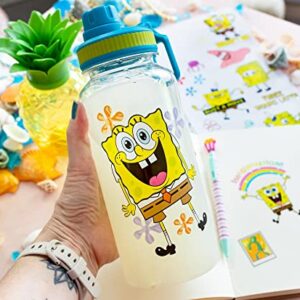 Silver Buffalo SpongeBob SquarePants Happy Laugh Flowers 32-Ounce Twist Spout Water Bottle And Sticker Set | BPA-Free Plastic Sports Jug