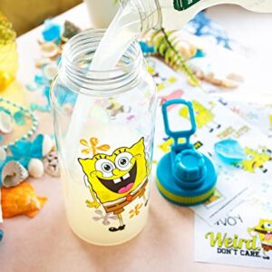 Silver Buffalo SpongeBob SquarePants Happy Laugh Flowers 32-Ounce Twist Spout Water Bottle And Sticker Set | BPA-Free Plastic Sports Jug