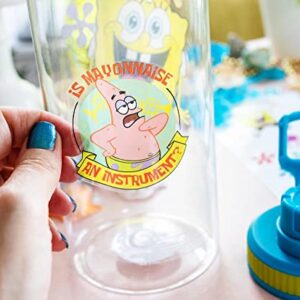 Silver Buffalo SpongeBob SquarePants Happy Laugh Flowers 32-Ounce Twist Spout Water Bottle And Sticker Set | BPA-Free Plastic Sports Jug