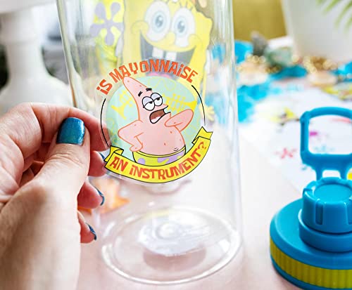 Silver Buffalo SpongeBob SquarePants Happy Laugh Flowers 32-Ounce Twist Spout Water Bottle And Sticker Set | BPA-Free Plastic Sports Jug