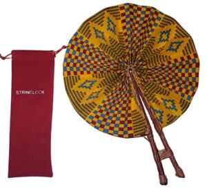 african fabric folding fan: church, ankara, multicolor, kente, leather, wedding, sports, and pouch included