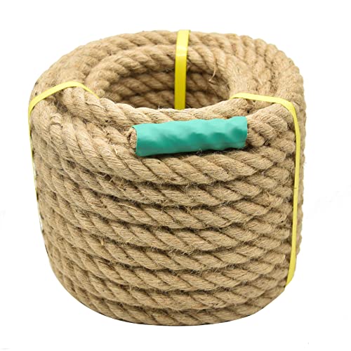 Jute Rope Natural Jute Manila Rope Nautical Hemp Rope Twisted Natural Thick Heavy Duty Rope for Crafts, Bundling,Anchor, Hammock, Nautical, Tug of War, Railings,Decorate (1 in X 50 Ft)