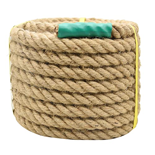 Jute Rope Natural Jute Manila Rope Nautical Hemp Rope Twisted Natural Thick Heavy Duty Rope for Crafts, Bundling,Anchor, Hammock, Nautical, Tug of War, Railings,Decorate (1 in X 50 Ft)