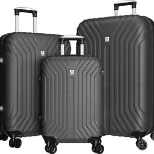 AnyZip Luggage Sets Expandable PC ABS 3 Piece Set Durable Suitcase with Spinner Wheels TSA Lock Carry On 20 24 28 Inch Gray