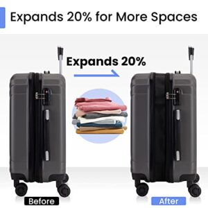 AnyZip Luggage Sets Expandable PC ABS 3 Piece Set Durable Suitcase with Spinner Wheels TSA Lock Carry On 20 24 28 Inch Gray