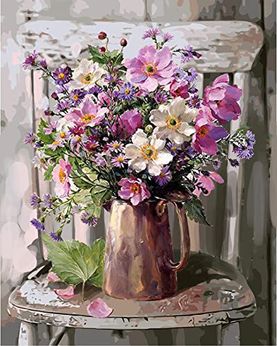 Paint by Numbers for Adults,Flowers DIY Oil Painting by Numbers on Canvas Without Frame 16x20 Inch (40x50cm)