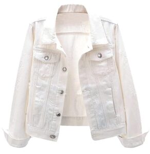 kedera fall outfits for women 2023 white jackets distressed denim jacket for women classic trucker jackets long sleeves button down jean jackets for women lightweight size m size 8 10