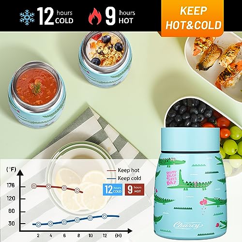 Charcy 11 Ounce Kids Thermos for Hot Food - Soup Thermos Insulated Food Jar for Hot & Cold Food - Blue Alligator