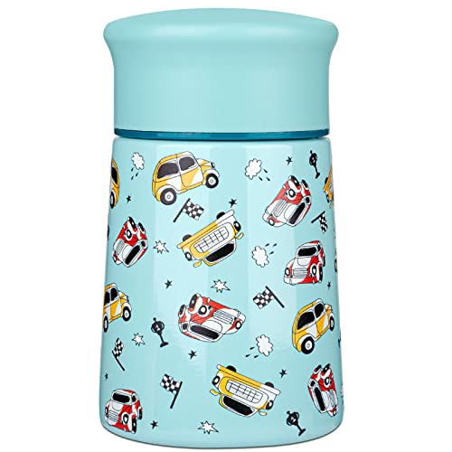 Charcy 9 Ounce Kids Thermos for Hot Food - Insulated Food Jar for Hot & Cold Food - Flat Lid Green Car