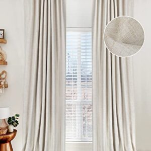 100% Blackout Shield Linen Blackout Curtains for Bedroom 84 Inches Long,Back Tab/Rod Pocket Living Room Drapes,Thermal Insulated Textured Blackout Curtains 2 Panels Set,50" W x 84" L,Cream