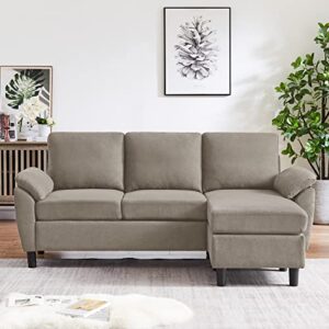 pingliang home 79" convertible sectional sofa, small l shaped couch with reversible chaise, modern linen fabric 3-seat sofa couches for living room, apartment and small space (beige)