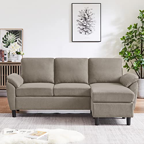 Pingliang Home 79" Convertible Sectional Sofa, Small L Shaped Couch with Reversible Chaise, Modern Linen Fabric 3-Seat Sofa Couches for Living Room, Apartment and Small Space (Beige)