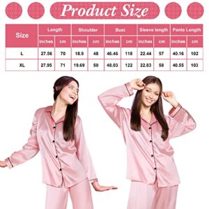 Unittype Women Silk Pajama Set Long Sleeve Silk Sleepwear Satin 2 Pcs Classic Button Down Pajamas for Bride Wedding Party (Pink, M-L)