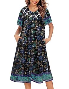 ekouaer women's house dress short sleeve sleepwear mumu lounge wear old lady nightgown floral print night dress with pockets m