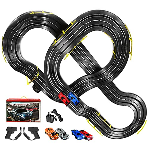 Slot Car Race Car Track Sets, 5m Electric RC Racing Tracks, 4 1:43 Slot Cars and 2 Electric Controllers Set, Gift Toys for Children Age 6-12