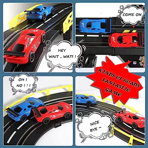 Slot Car Race Car Track Sets, 5m Electric RC Racing Tracks, 4 1:43 Slot Cars and 2 Electric Controllers Set, Gift Toys for Children Age 6-12