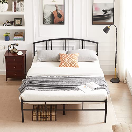 VECELO Full Bed Frame with Headboard and Footboard, 14 Inch Metal Platform Mattress Foundation, Sturdy Premium Steel Slat/No Box Spring Needed