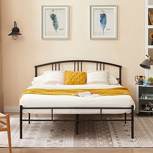 VECELO Full Bed Frame with Headboard and Footboard, 14 Inch Metal Platform Mattress Foundation, Sturdy Premium Steel Slat/No Box Spring Needed