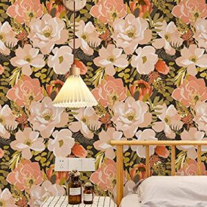 Floralplus Boho Peel and Stick Wallpaper Floral Removable Wallpaper Peel and Stick Boho Stick On Wallpaper Renter Friendly Wallpape for Bedroom Bathroom Wallpaper 17.7 * 118in