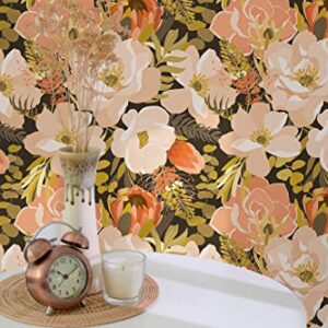 Floralplus Boho Peel and Stick Wallpaper Floral Removable Wallpaper Peel and Stick Boho Stick On Wallpaper Renter Friendly Wallpape for Bedroom Bathroom Wallpaper 17.7 * 118in