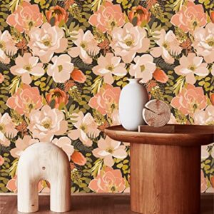 Floralplus Boho Peel and Stick Wallpaper Floral Removable Wallpaper Peel and Stick Boho Stick On Wallpaper Renter Friendly Wallpape for Bedroom Bathroom Wallpaper 17.7 * 118in