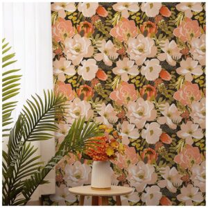 Floralplus Boho Peel and Stick Wallpaper Floral Removable Wallpaper Peel and Stick Boho Stick On Wallpaper Renter Friendly Wallpape for Bedroom Bathroom Wallpaper 17.7 * 118in