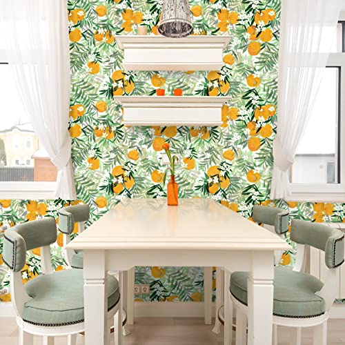 Jeweluck Floral Wallpaper Peel and Stick Wallpaper Green Contact Paper 17.7inchx118.1inch Leaf Wallpaper Lemon Self Adhesive Wallpaper Removable Wallpaper Peel and Stick Contact Paper for Kitchen