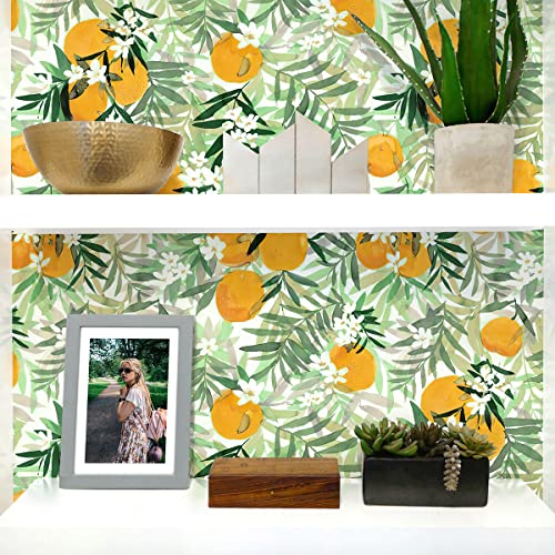 Jeweluck Floral Wallpaper Peel and Stick Wallpaper Green Contact Paper 17.7inchx118.1inch Leaf Wallpaper Lemon Self Adhesive Wallpaper Removable Wallpaper Peel and Stick Contact Paper for Kitchen