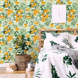 Jeweluck Floral Wallpaper Peel and Stick Wallpaper Green Contact Paper 17.7inchx118.1inch Leaf Wallpaper Lemon Self Adhesive Wallpaper Removable Wallpaper Peel and Stick Contact Paper for Kitchen