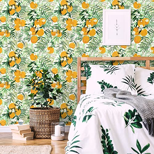 Jeweluck Floral Wallpaper Peel and Stick Wallpaper Green Contact Paper 17.7inchx118.1inch Leaf Wallpaper Lemon Self Adhesive Wallpaper Removable Wallpaper Peel and Stick Contact Paper for Kitchen