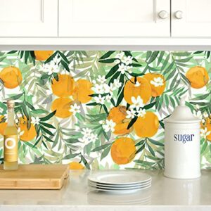 Jeweluck Floral Wallpaper Peel and Stick Wallpaper Green Contact Paper 17.7inchx118.1inch Leaf Wallpaper Lemon Self Adhesive Wallpaper Removable Wallpaper Peel and Stick Contact Paper for Kitchen