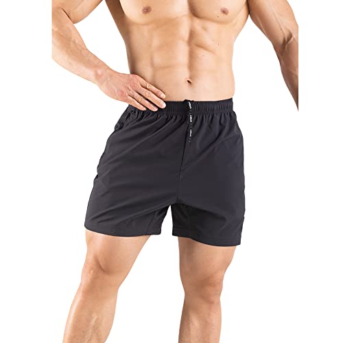 Gaglg Men's 5" Running Shorts 2 Pack Quick Dry Athletic Workout Gym Shorts with Zipper Pockets Black/Black,Large