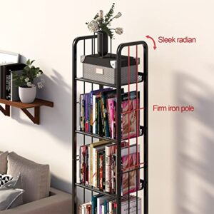 Azheruol Bookshelf Storage Shelf Bookcase Freestanding Storage Stand for Living Room, Bedroom, Kitchen Rust Resistance Easy Assembly Free Combination Multi-Functional Organizer (5 Tiers, Black)