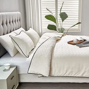 ENJOHOS Twin Size White Duvet Cover Set with Texture, Waffle Duvet Cover Woven from Smooth Silk Threads, 3 Pieces Soft Microfiber Bedding Duvet Cover Sets for All Seasons