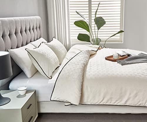 ENJOHOS Twin Size White Duvet Cover Set with Texture, Waffle Duvet Cover Woven from Smooth Silk Threads, 3 Pieces Soft Microfiber Bedding Duvet Cover Sets for All Seasons