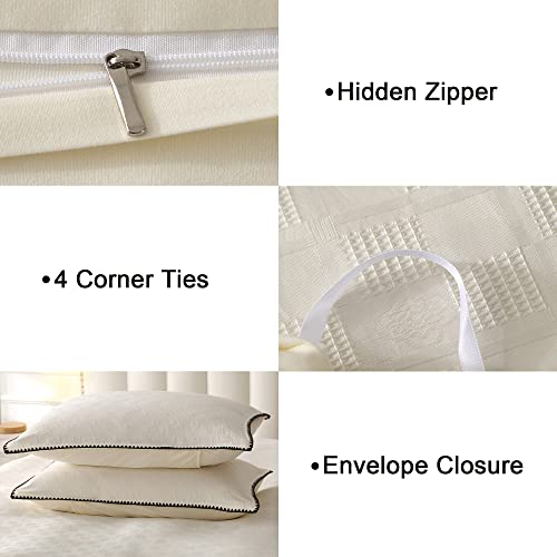 ENJOHOS Twin Size White Duvet Cover Set with Texture, Waffle Duvet Cover Woven from Smooth Silk Threads, 3 Pieces Soft Microfiber Bedding Duvet Cover Sets for All Seasons