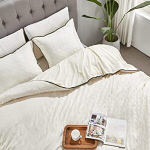 ENJOHOS Twin Size White Duvet Cover Set with Texture, Waffle Duvet Cover Woven from Smooth Silk Threads, 3 Pieces Soft Microfiber Bedding Duvet Cover Sets for All Seasons