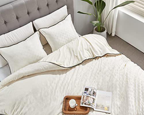 ENJOHOS Twin Size White Duvet Cover Set with Texture, Waffle Duvet Cover Woven from Smooth Silk Threads, 3 Pieces Soft Microfiber Bedding Duvet Cover Sets for All Seasons